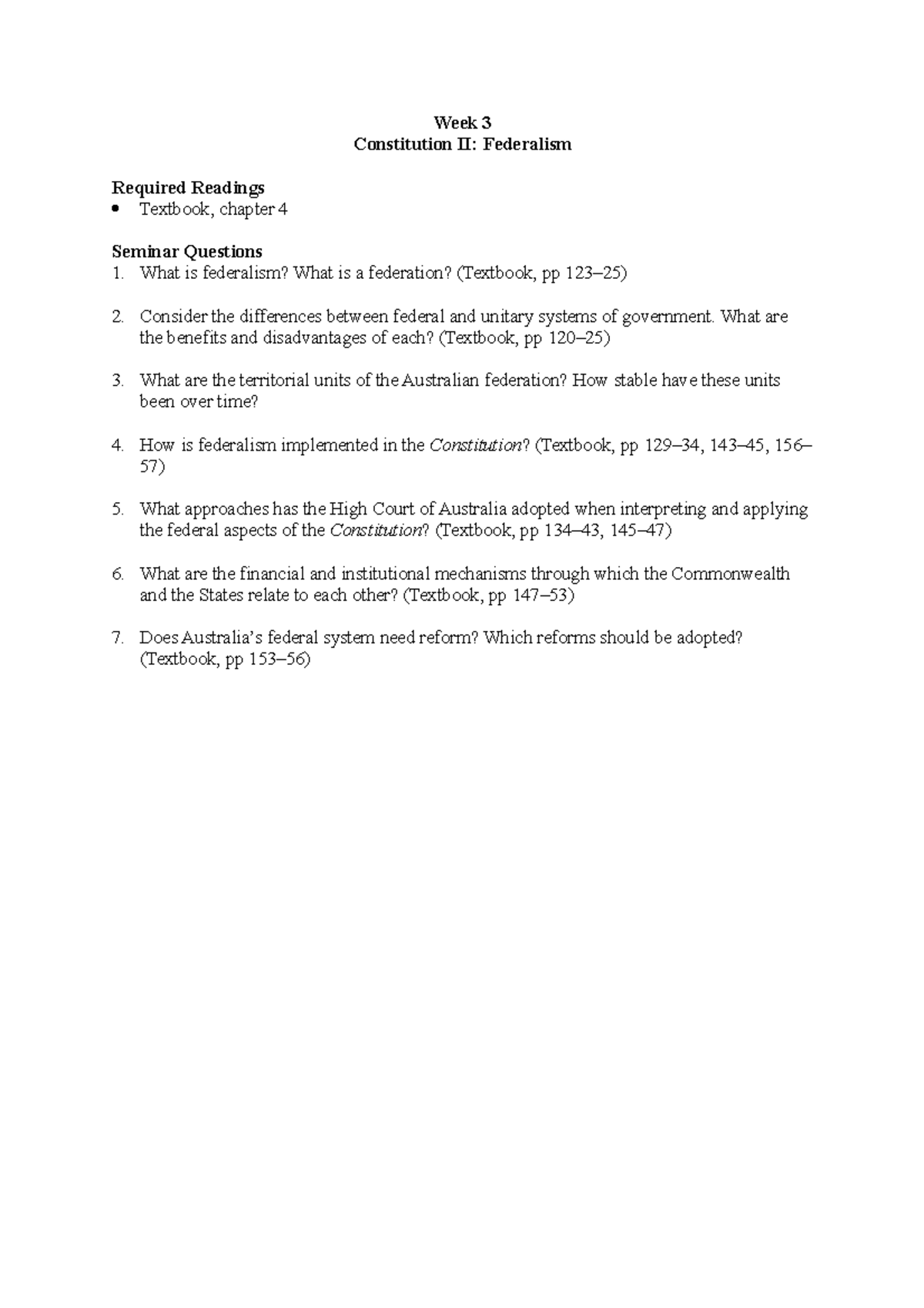 Study Guide - Week 3 - Constitution II - Federalism 2023 - Week 3 ...