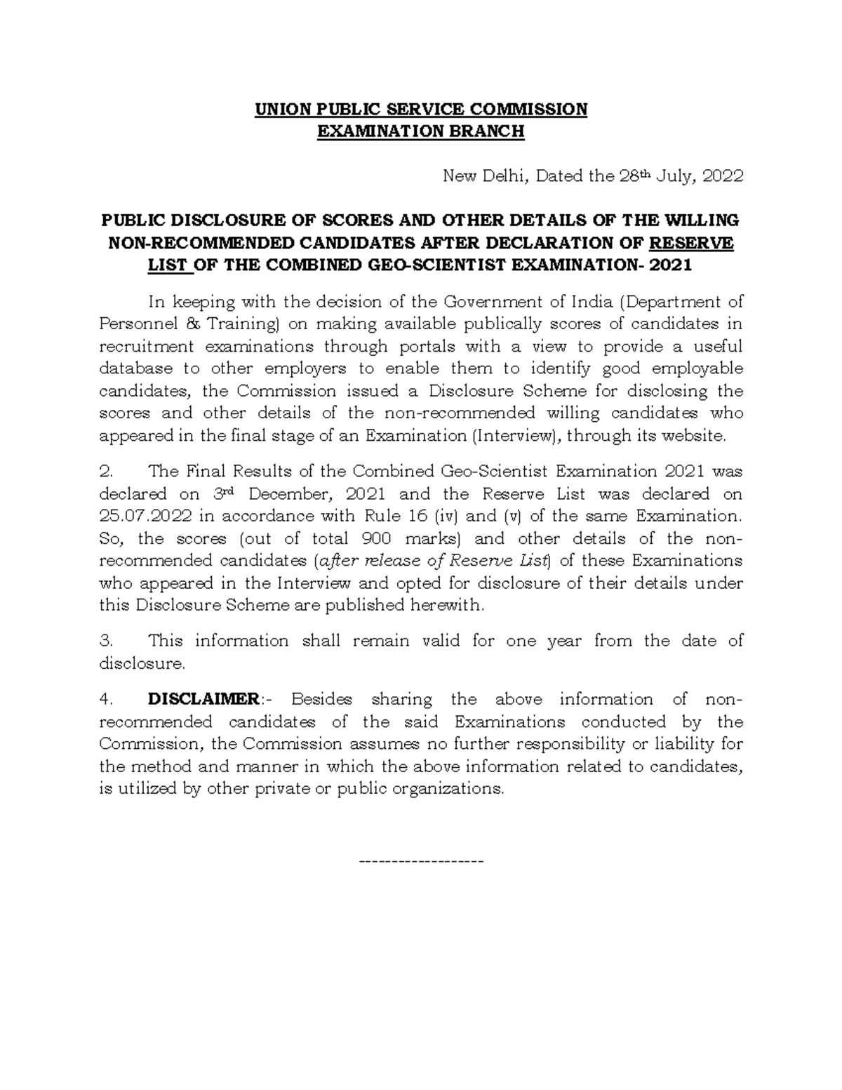 Publ Discl Geol 21 280722 engl R - UNION PUBLIC SERVICE COMMISSION ...