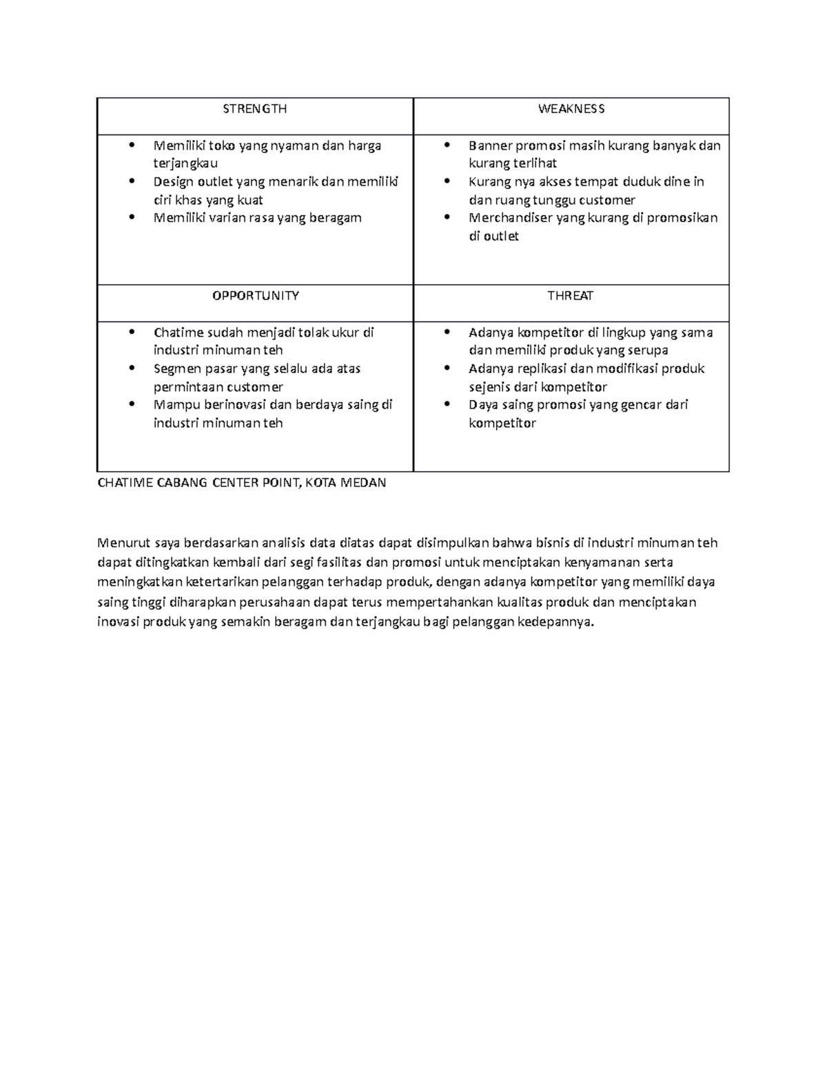 SWOT APRI - swot - STRENGTH WEAKNESS Memiliki toko yang nyaman dan ...