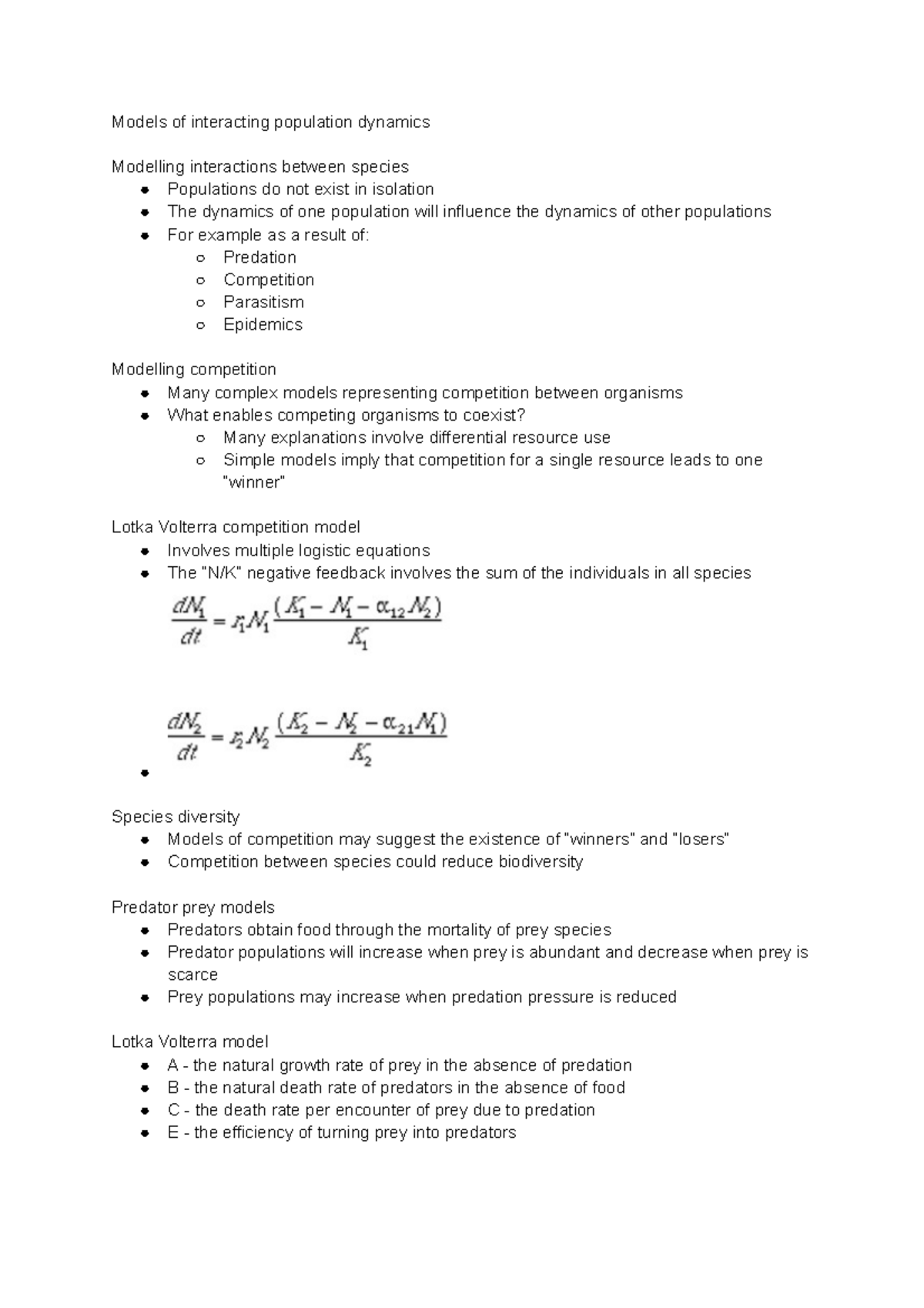 Models of interacting population dynamics - Models of interacting ...