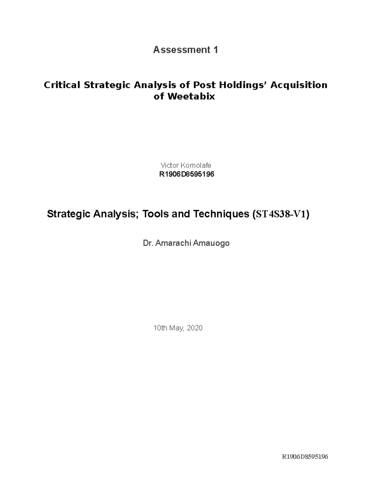 Assignment 1 - Strategic Analysis; Tools and Techniques - Assessment 1 ...