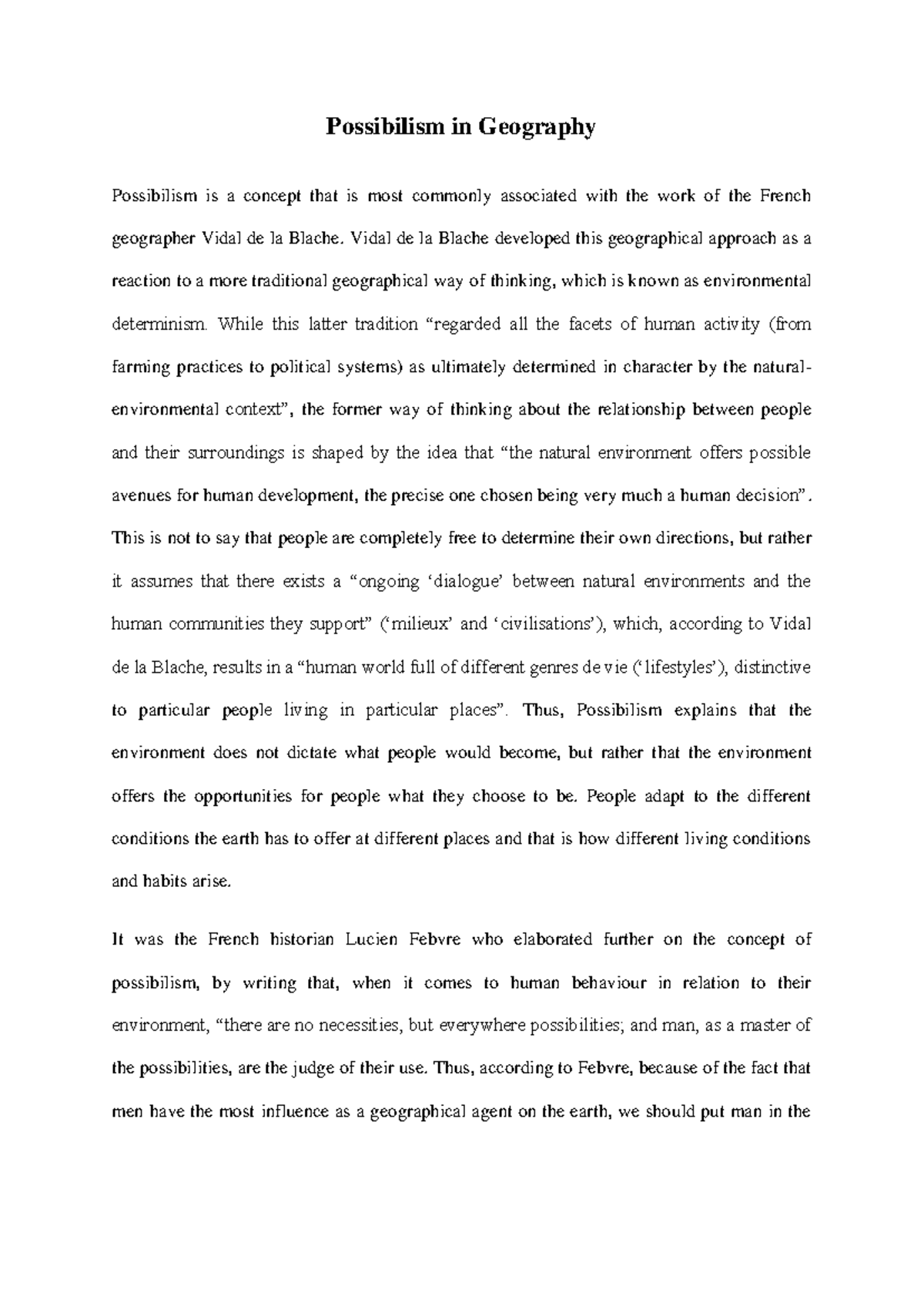 Concept-of-Possibilism - Possibilism in Geography Possibilism is a ...