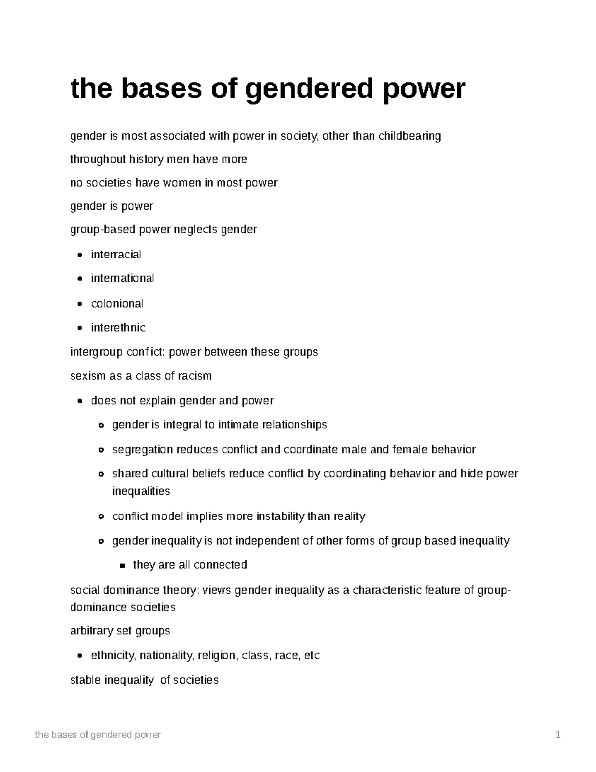 The bases of gendered power - the bases of gendered power gender is ...