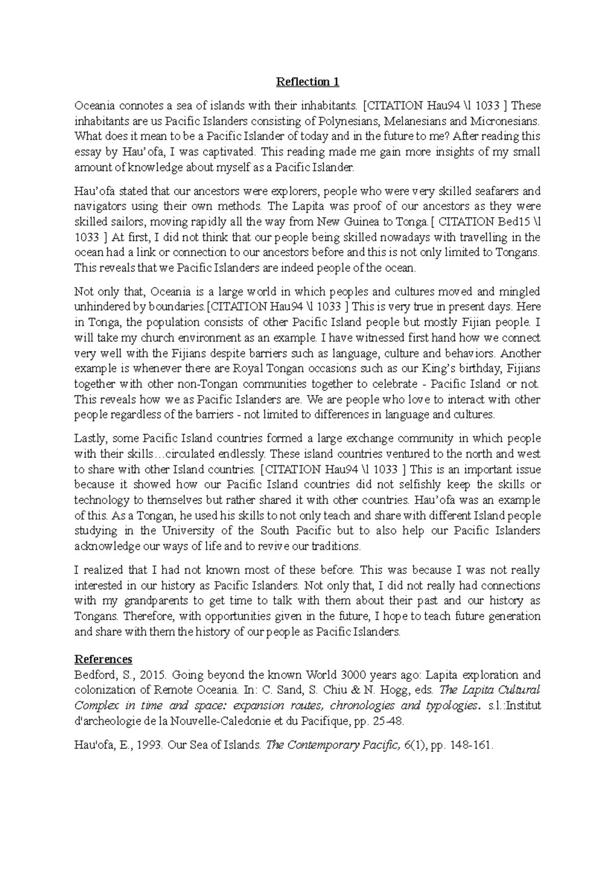 S11113364 Reflection A1 - Reflection 1 Oceania connotes a sea of ...