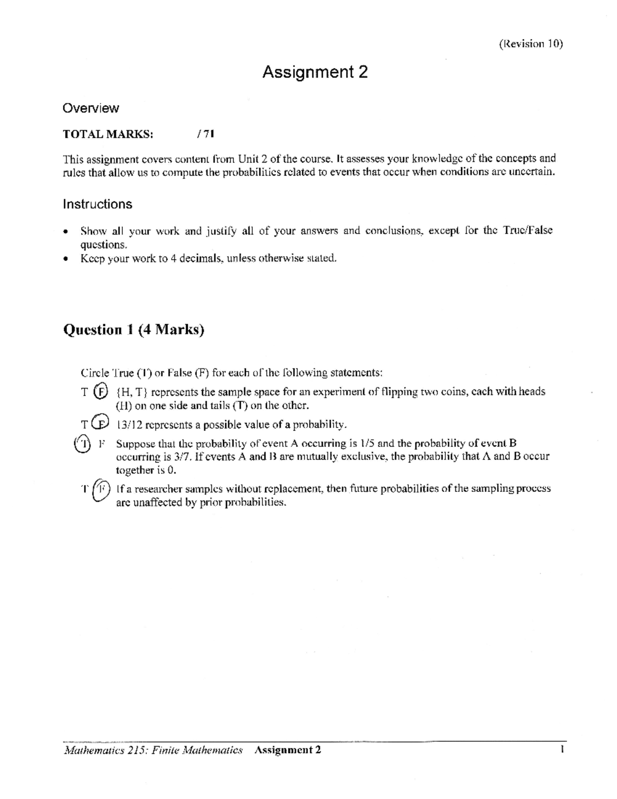 MATH215 Assignment 3 Revision 10 - Math 215 - AU - Studocu