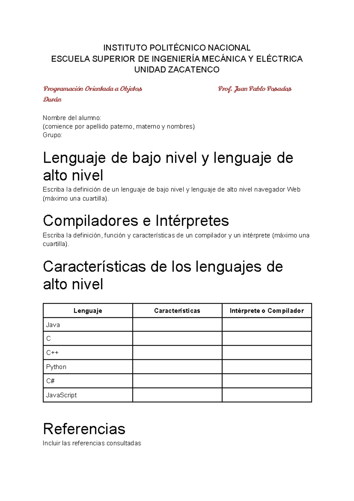 Lenguajes de Programación - INSTITUTO POLITÉCNICO NACIONAL ESCUELA ...