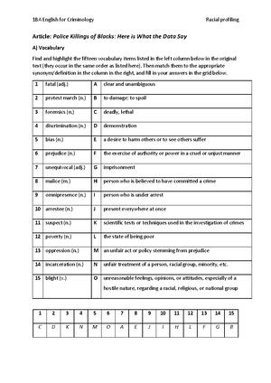 Types of crime worksheet 2021 answerkey - 1BA English for Criminology ...