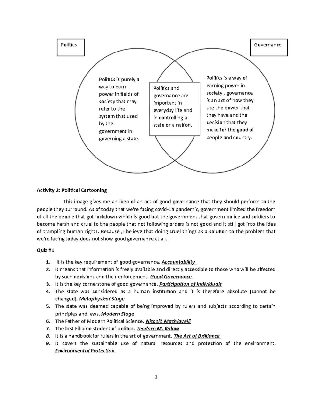 POLITICS WEEK 1 TO 2 PRACTICAL ACTIVITIES QUESTIONS AND ANSWER ...