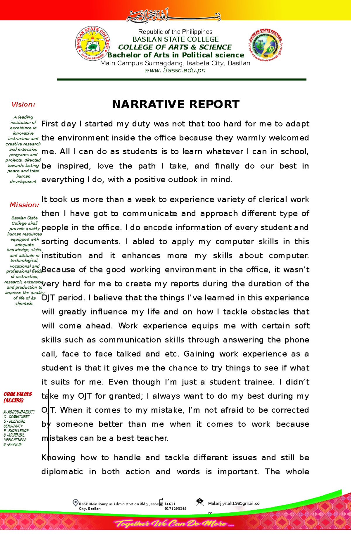 MIS Office - DDDD - BASILAN STATE COLLEGE COLLEGE OF ARTS & SCIENCE ...