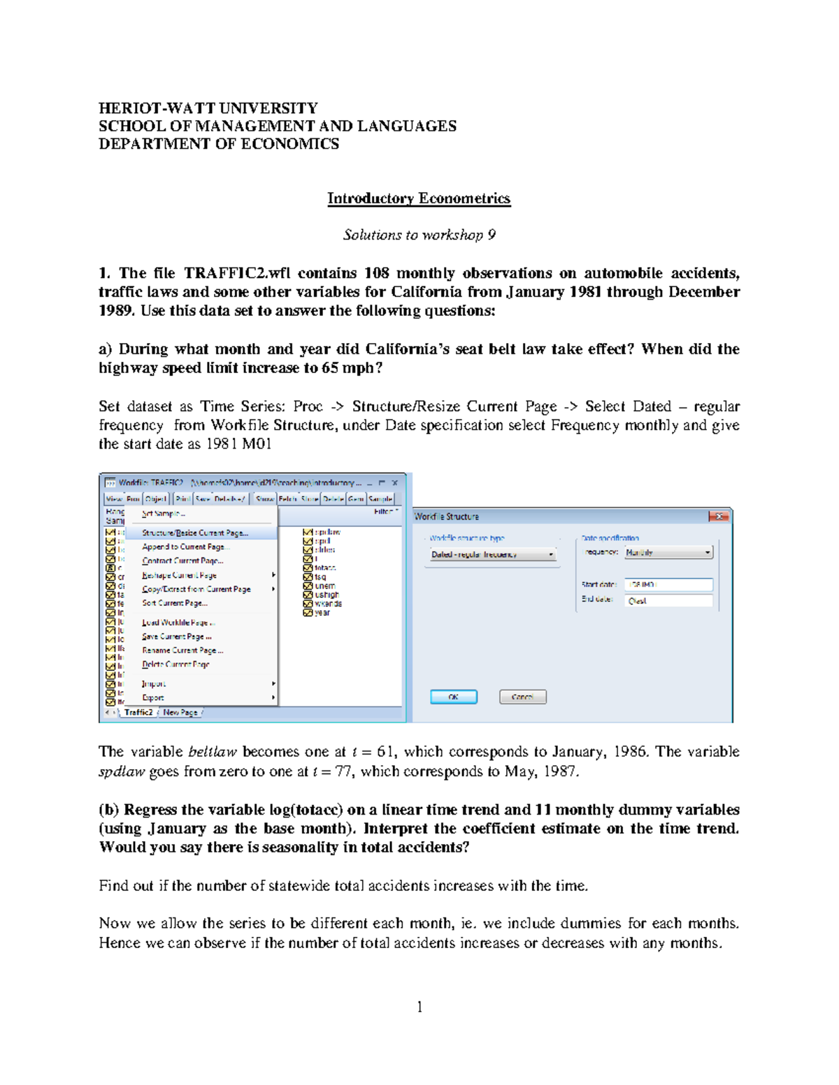 Workshop 9 Solution - See title - HERIOT-WATT UNIVERSITY SCHOOL OF ...
