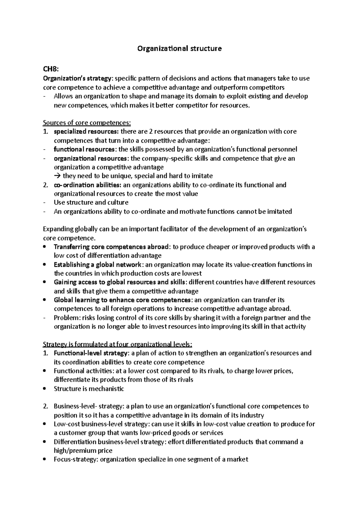 Organizational structure summury - Organizational structure CH8 ...
