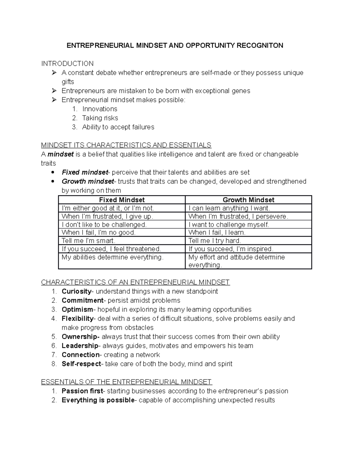 2 Entrepreneurial Mindset AND Opportunity Recogniton - ENTREPRENEURIAL ...