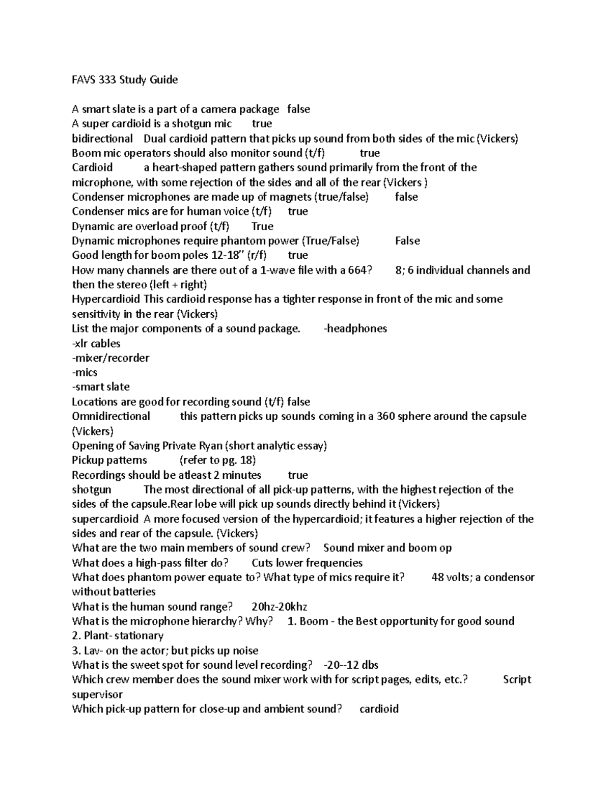 FAVS 333 Study Guide - Lecture notes 1-10 - FAVS 333 Study Guide A ...