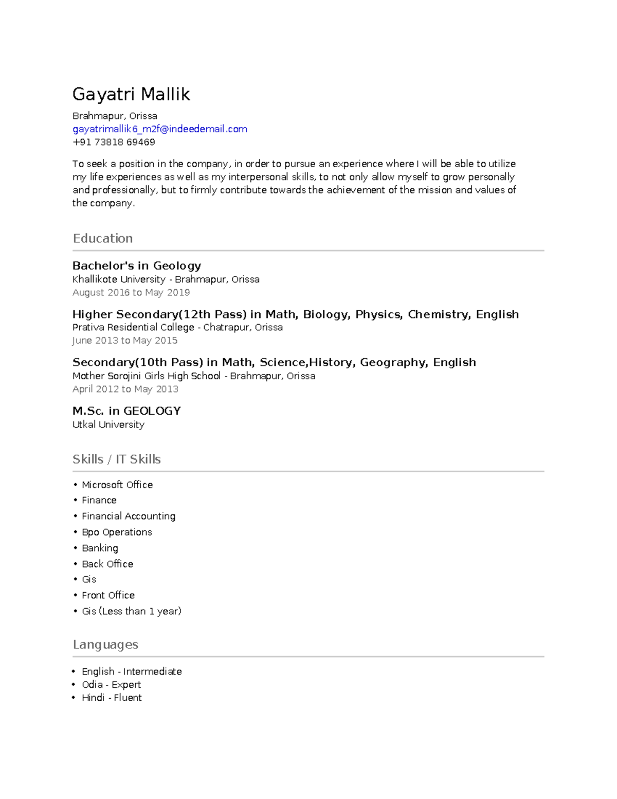 Resume Gayatri Mallik - dsafdsgsdg - Gayatri Mallik Brahmapur, Orissa gayatrimallik6_m2f ...