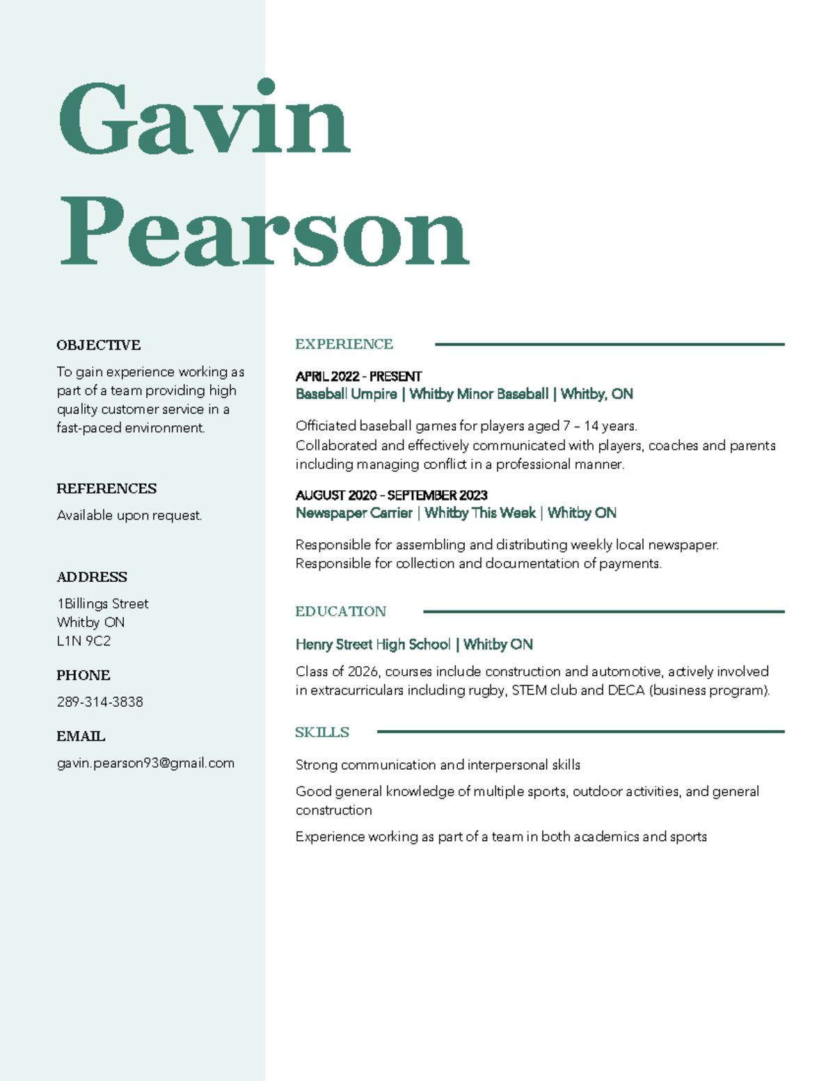 Gavin Pearson Resume 3 - Dhab - Gavin Pearson OBJECTIVE To gain ...