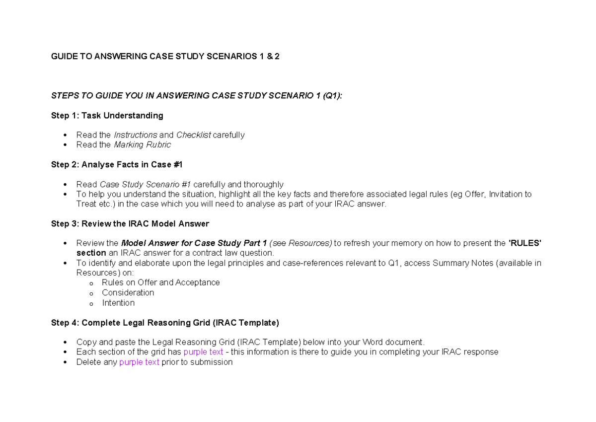 IRAC Template - Guide TO Answering CASE Study Scenarios 1 & 2 - GUIDE ...