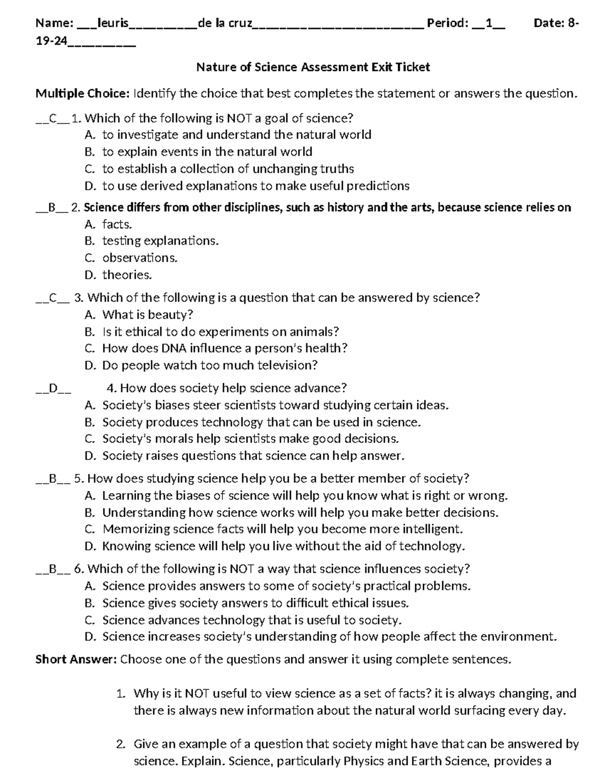 Exit Ticket - Nature of Science - Name: leuris__________de la cruz ...