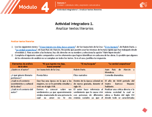 Modulo 4 AI2 - 100 - Unidad I. Literatura: Arte y expresión comunicativa Actividad integradora 2 ...