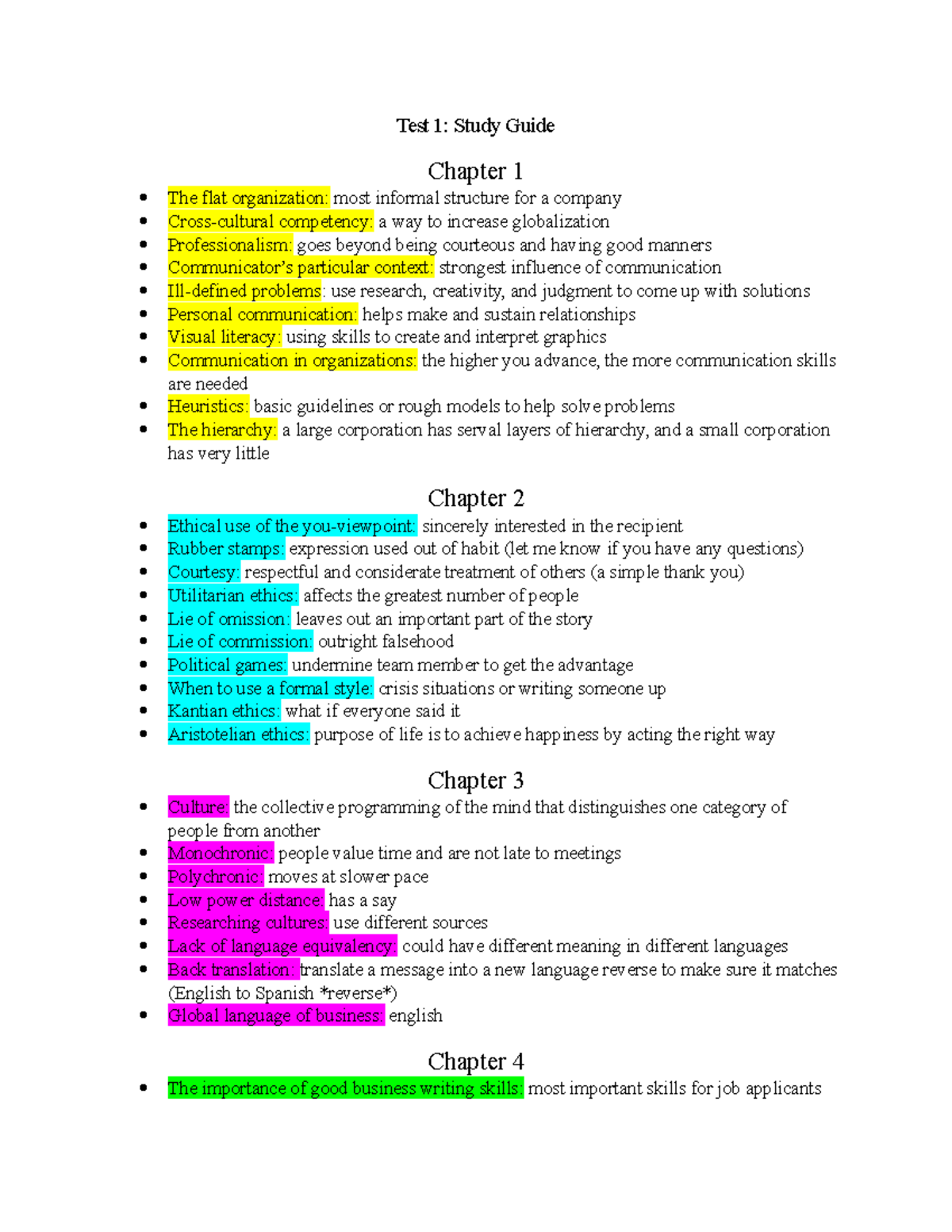 Test 1- Study Guide - dr leah smith - Test 1: Study Guide Chapter 1 The ...