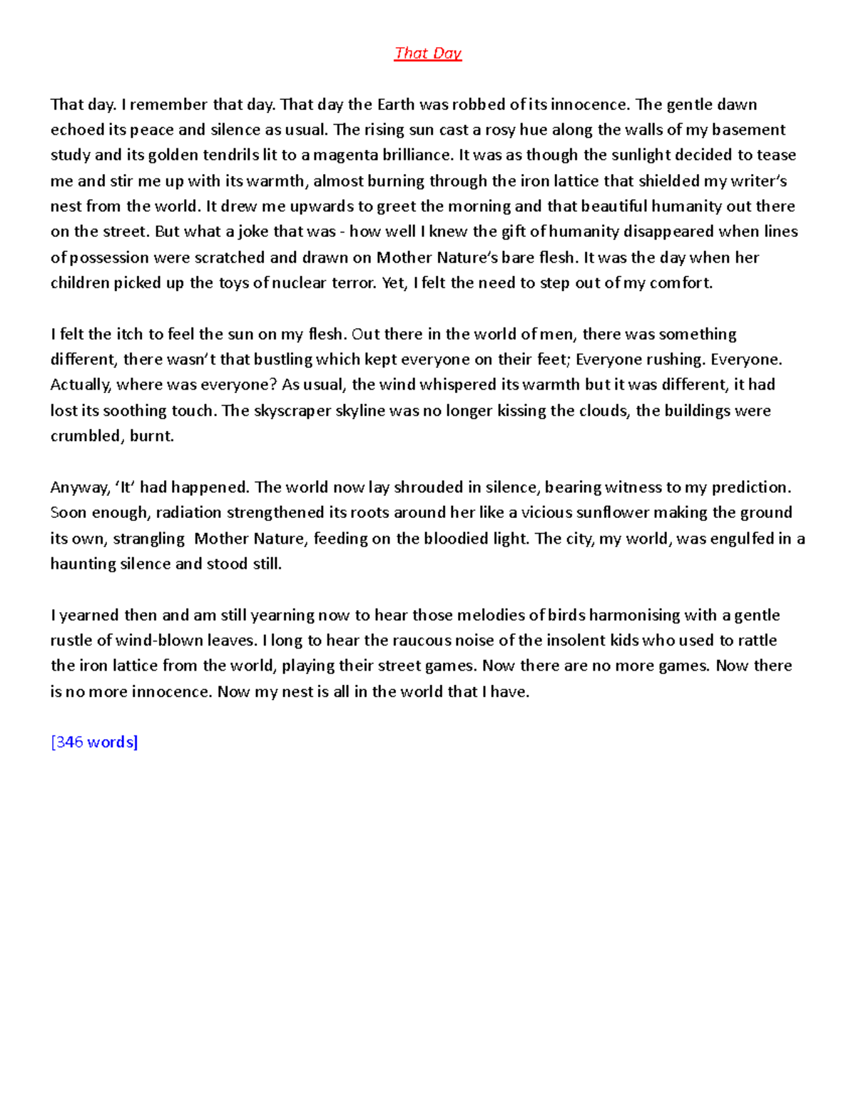 English Module C Craft of Writing - Exam Preparation Pieces - That Day ...