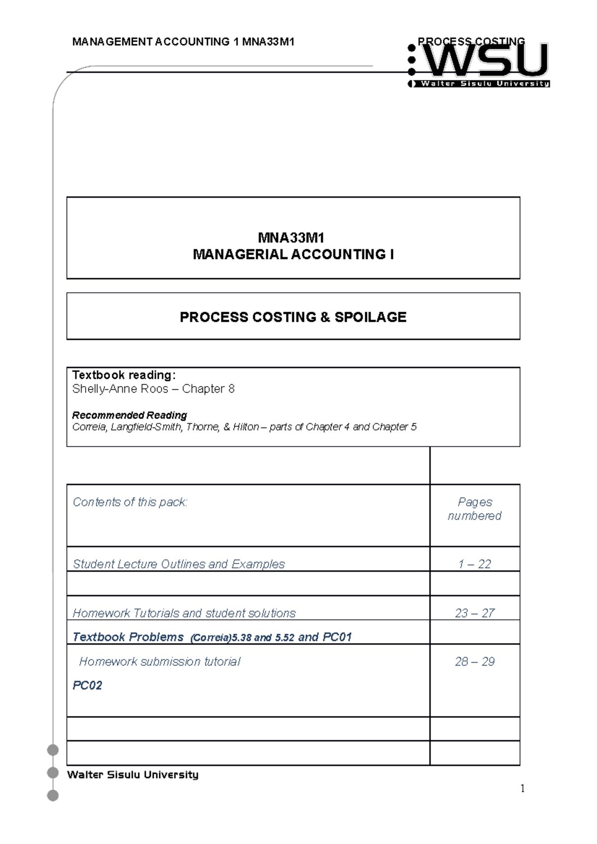 Process Costing and Spoilage Notes and Tutorials - MNA33M MANAGERIAL ...