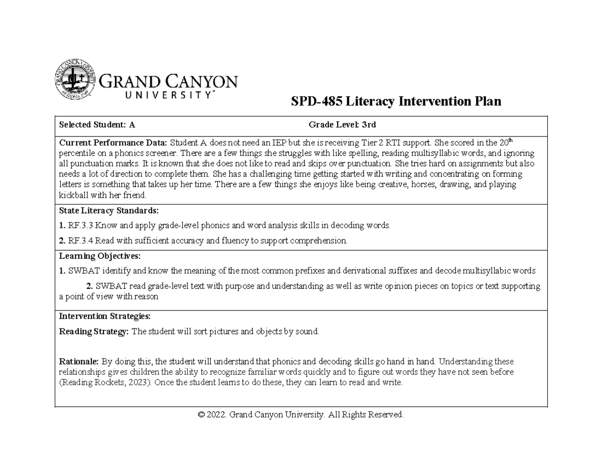 SPD 485 Literacy Intervention Plan - SPD-485 Literacy Intervention Plan ...