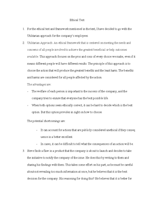 [Solved] Ethical Test or Framework Select a test or framework for all ...