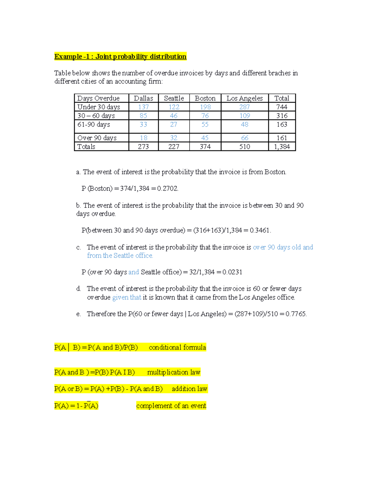#2 Exapmles Probs - Work - Example -1 : Joint probability distribution ...