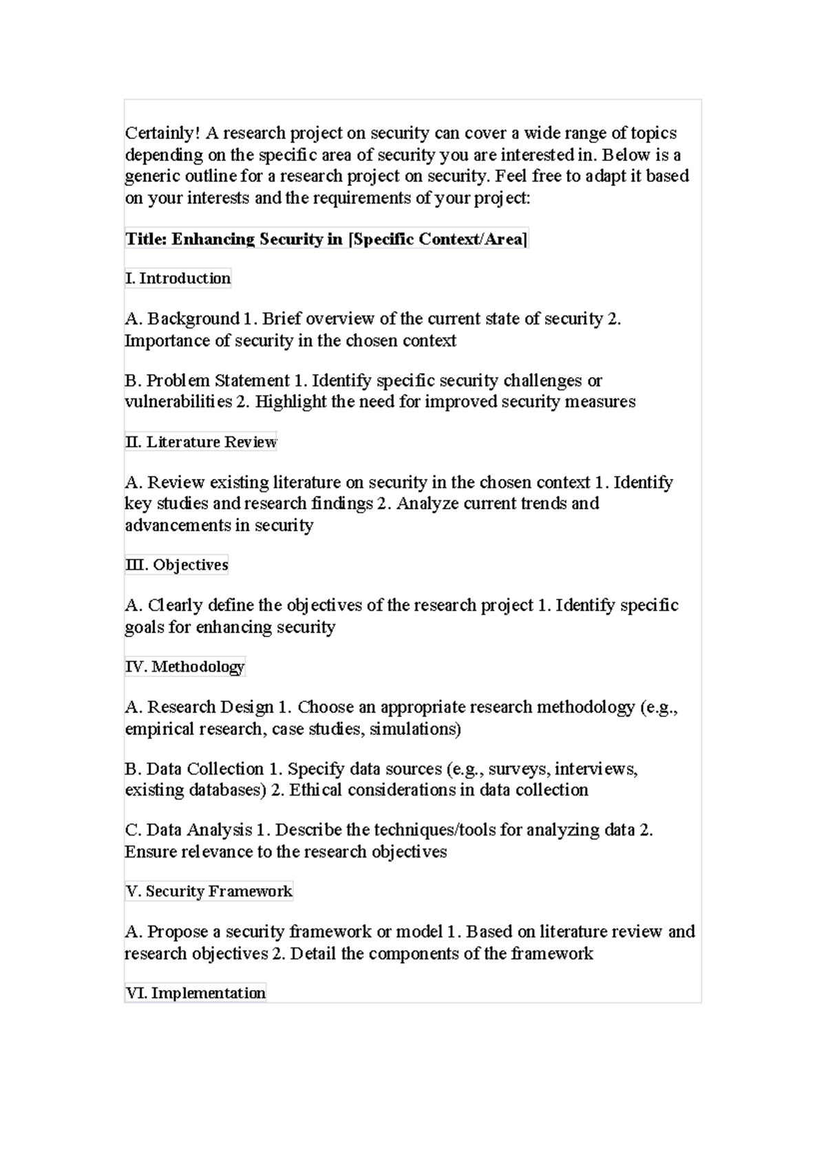 Research guidelines - Certainly! A research project on security can ...