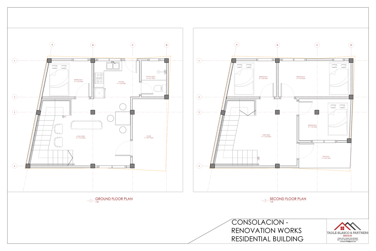 PLAN - Plan - LIVING AREA A = 21 SQM BEDROOM A A = 6 SQM A B C D 1 2 4 ...