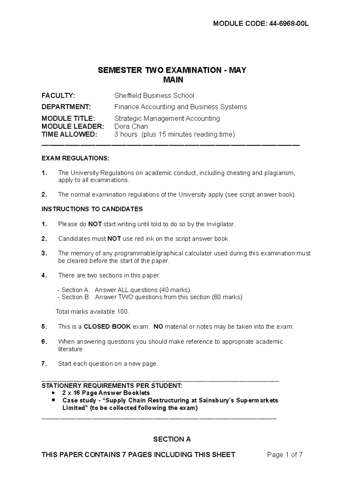 SMA Past Exam Paper 1 for revision (14) - SEMESTER TWO EXAMINATION ...