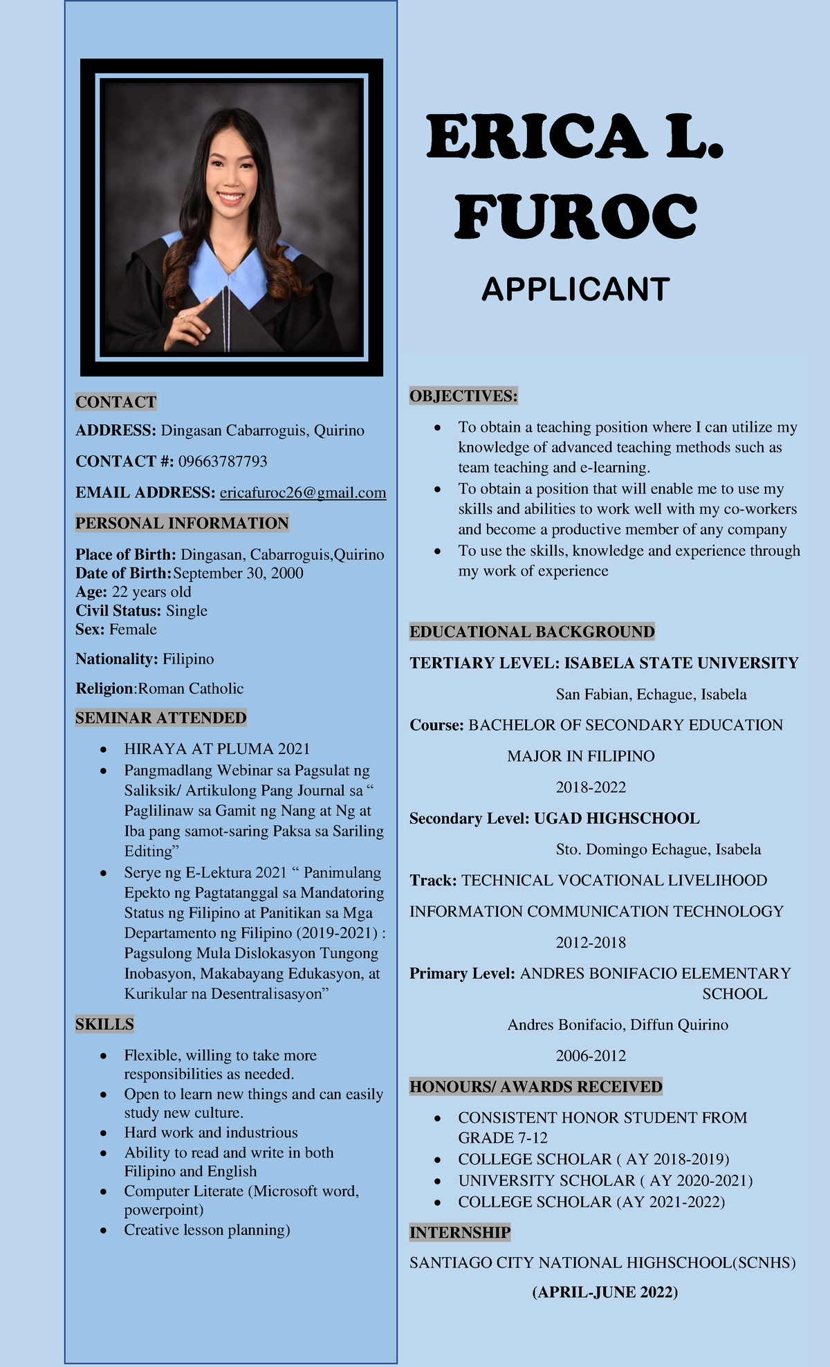 Erica final resume - none - ERICA L. FUROC APPLICANT CONTACT ADDRESS ...