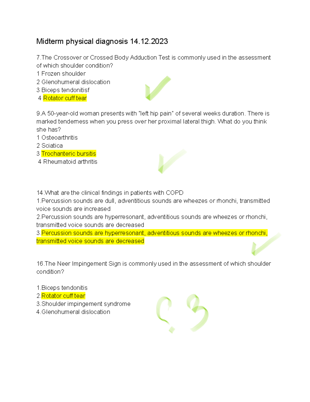 Midterm example - Midterm physical diagnosis 14. 7 Crossover or Crossed ...