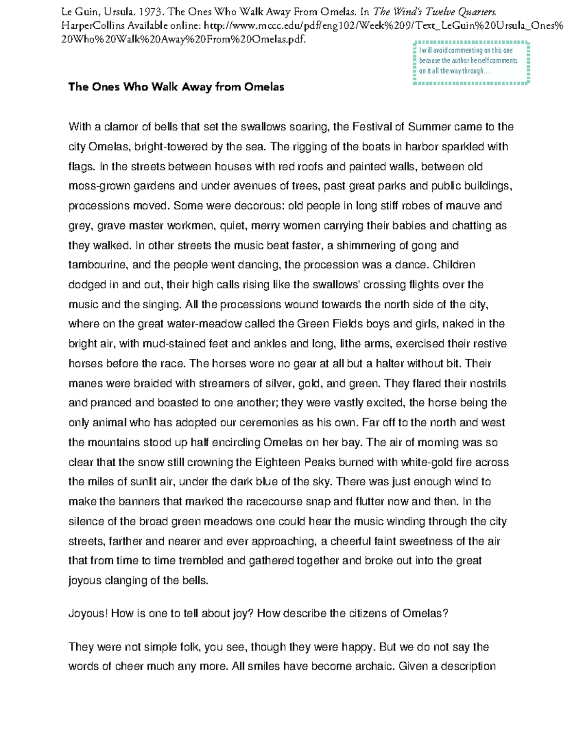 Hon1000-reading-Le Guin-Ones Who Walk Away From Omelas-annotated - The ...