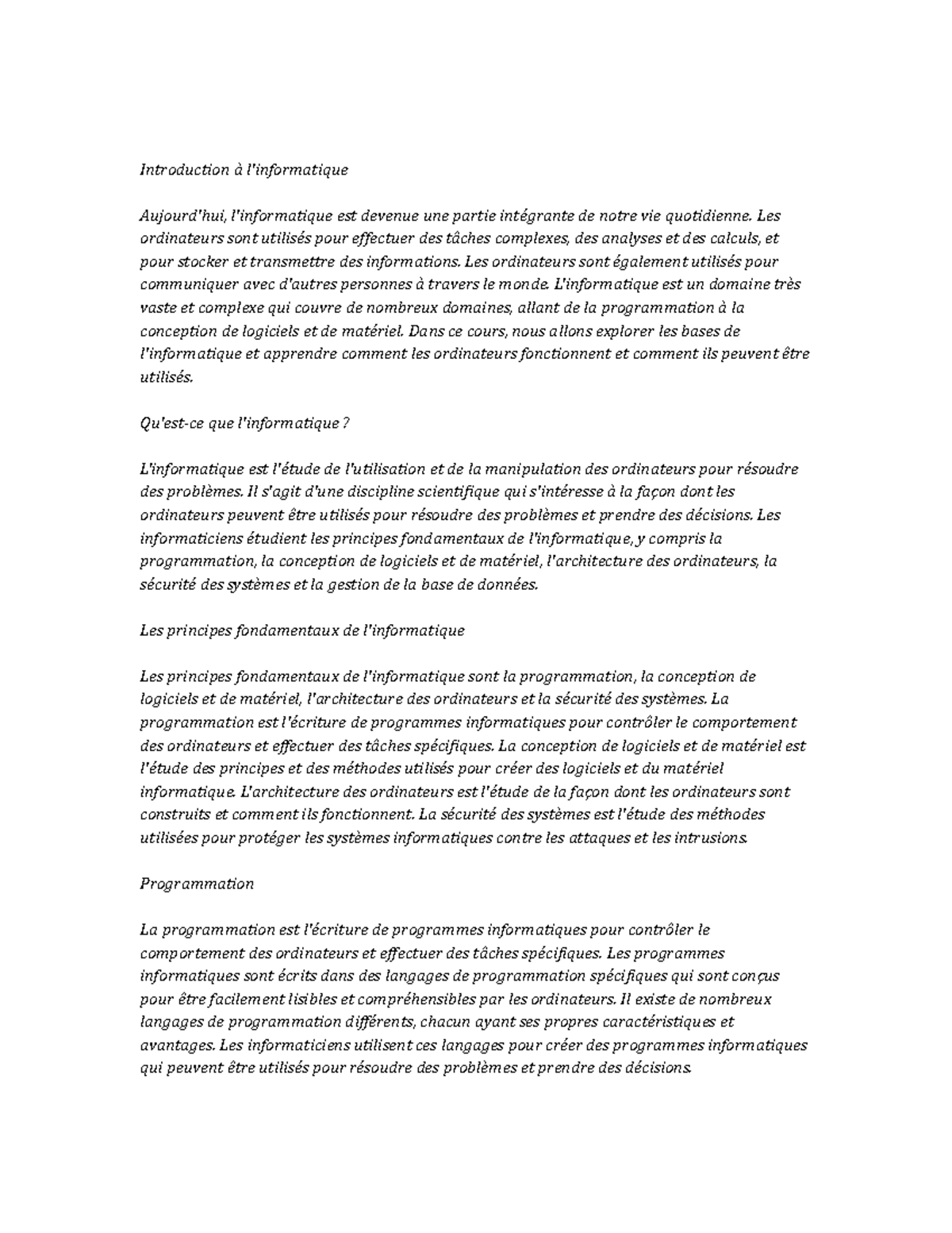 Computer Science Study Notes - Introduction à l'informatique Aujourd ...