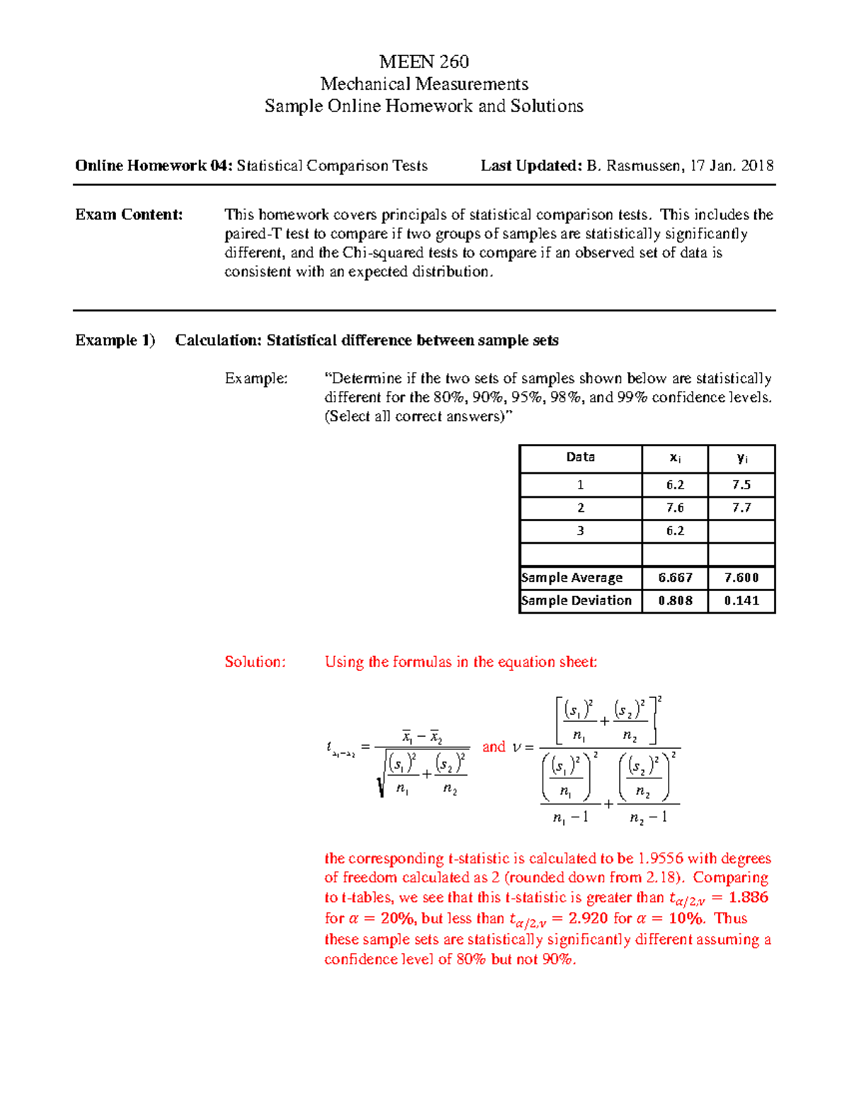 Sample Online Homework 04 - MEEN 260 Mechanical Measurements Sample ...