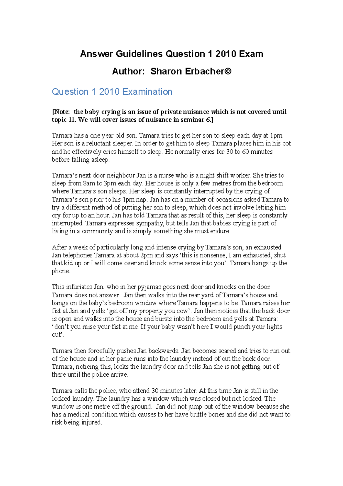 Answer Guidelines Qn 1 2010 Examination Seminar 2 Answer Guidelines