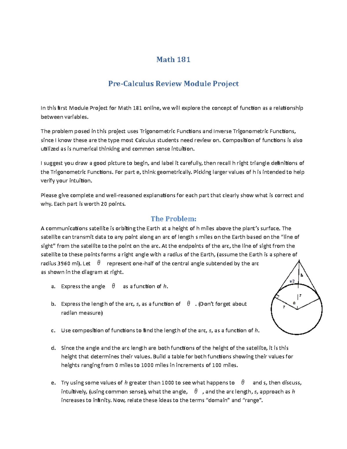 Pre Calculus Notes - Math 181 Pre-Calculus Review Module Project In ...