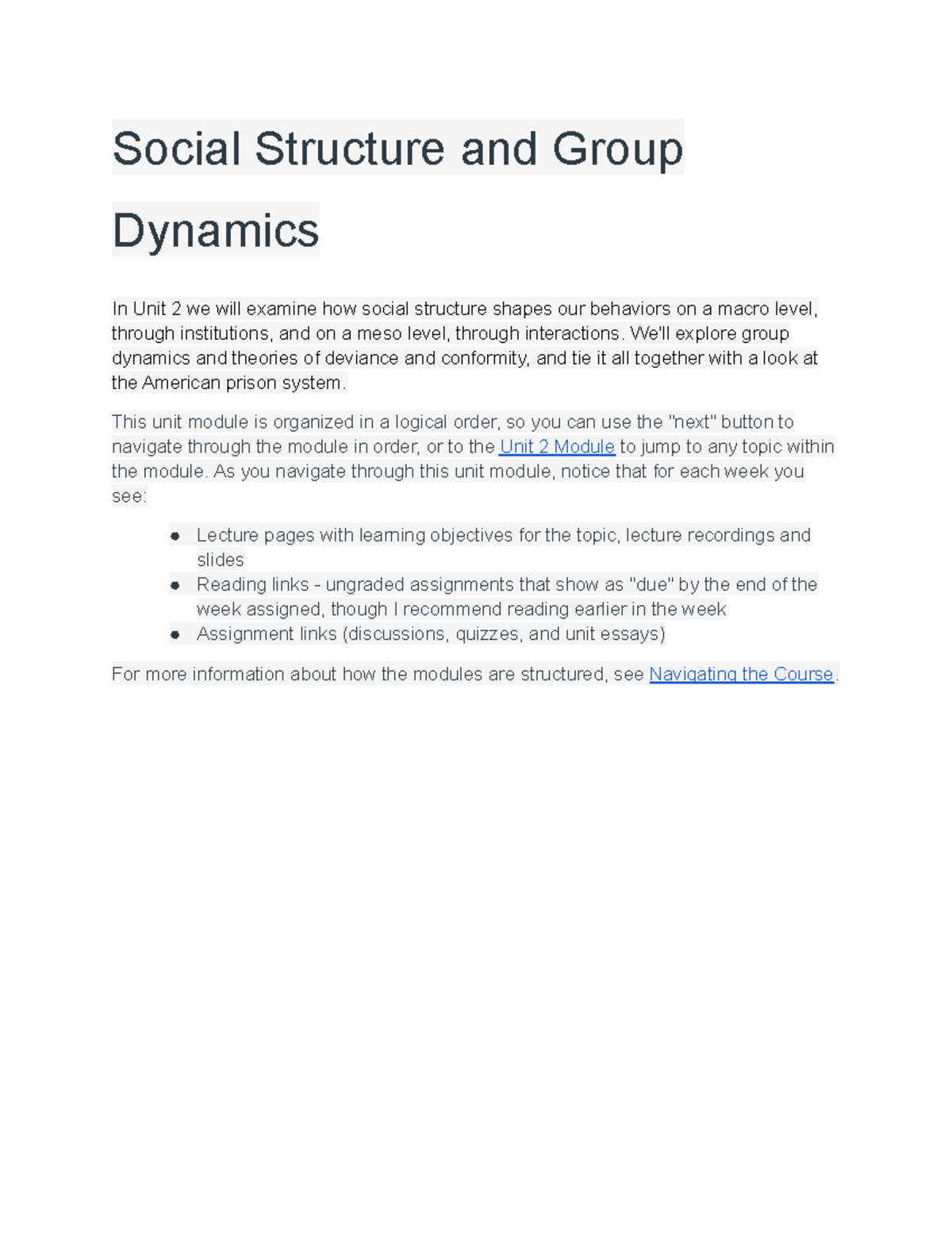 SOCIL 1 - notes - Social Structure and Group Dynamics In Unit 2 we will ...
