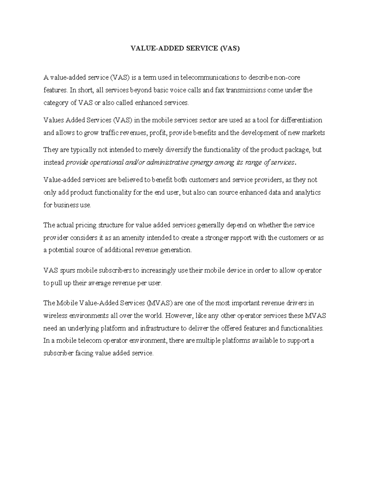 5 Value Added Services - Learning materials - VALUE-ADDED SERVICE (VAS ...