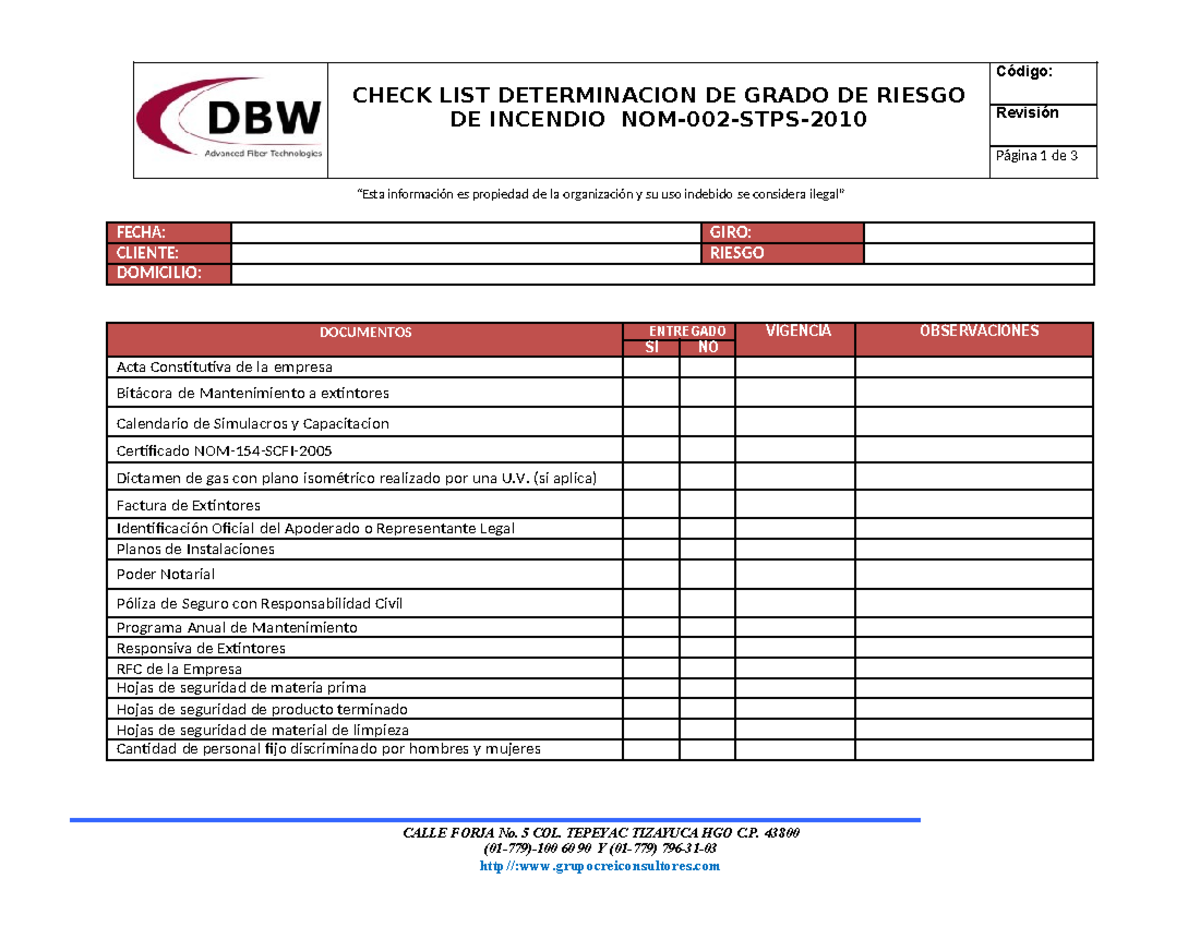 Check LIST determinacion grado de riesgo incendio - CALLE FORJA No. 5 ...