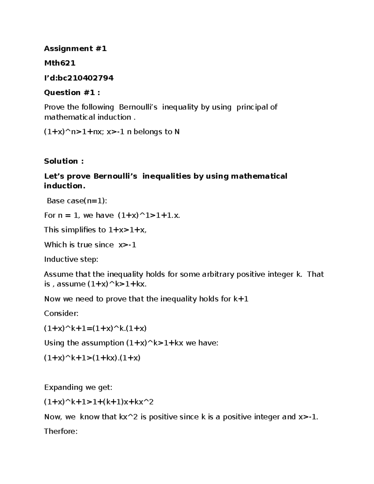 Mth621 Solution by optimistic - Assignment # Mth I’d:bc Question #1 : Prove the following - Studocu