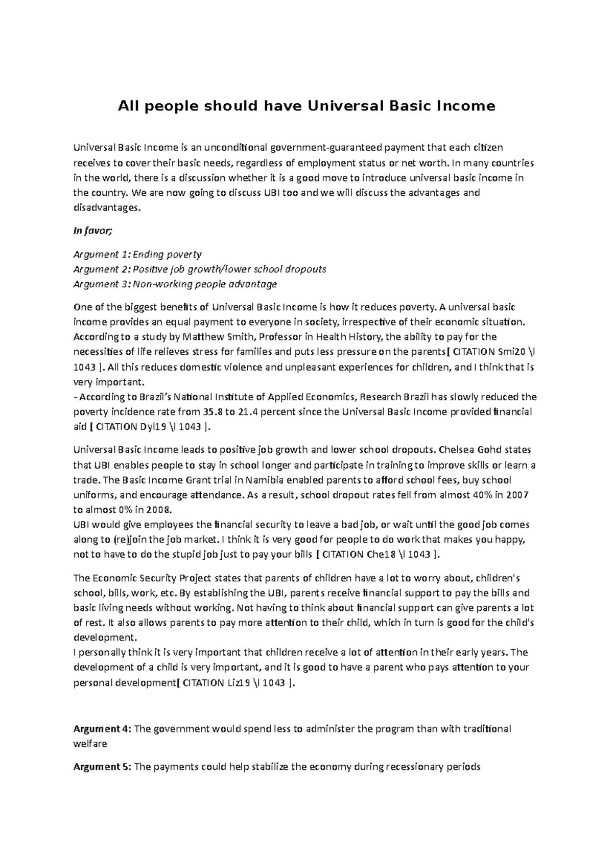 Betoog UBI debate engels - All people should have Universal Basic ...