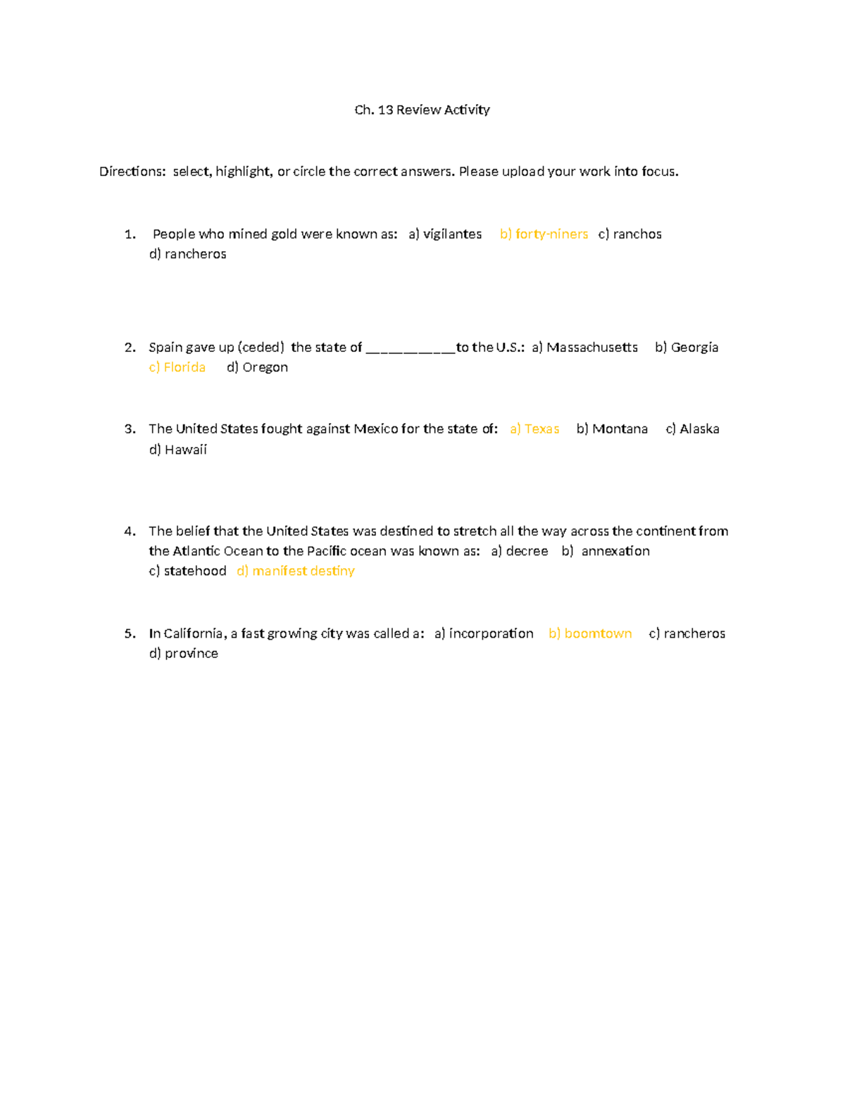 Ch. 13 Review Activity 2 - Ch. 13 Review Activity Directions: select ...