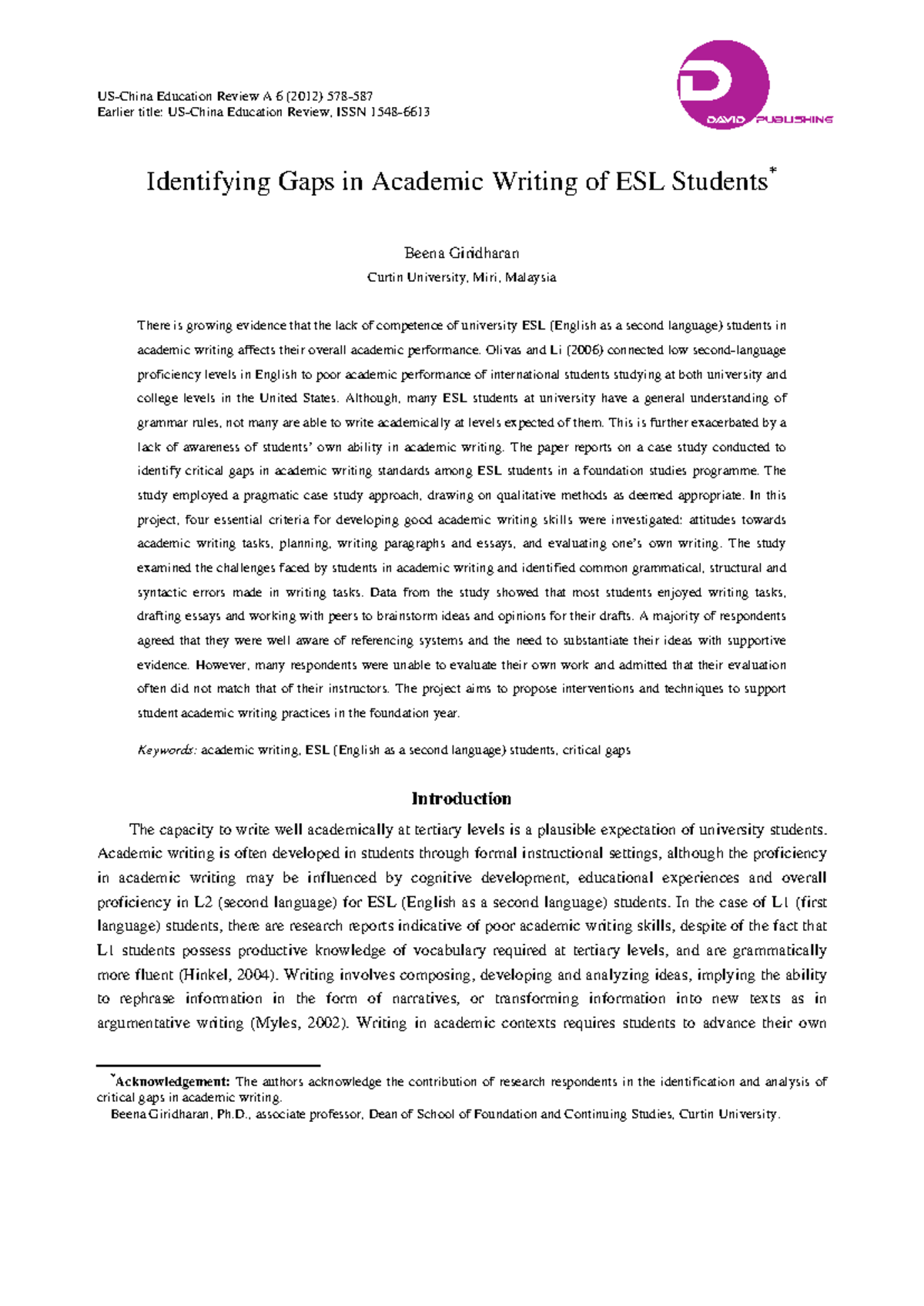 Thesis (Identifying gaps in Academic Writing of English as second ...