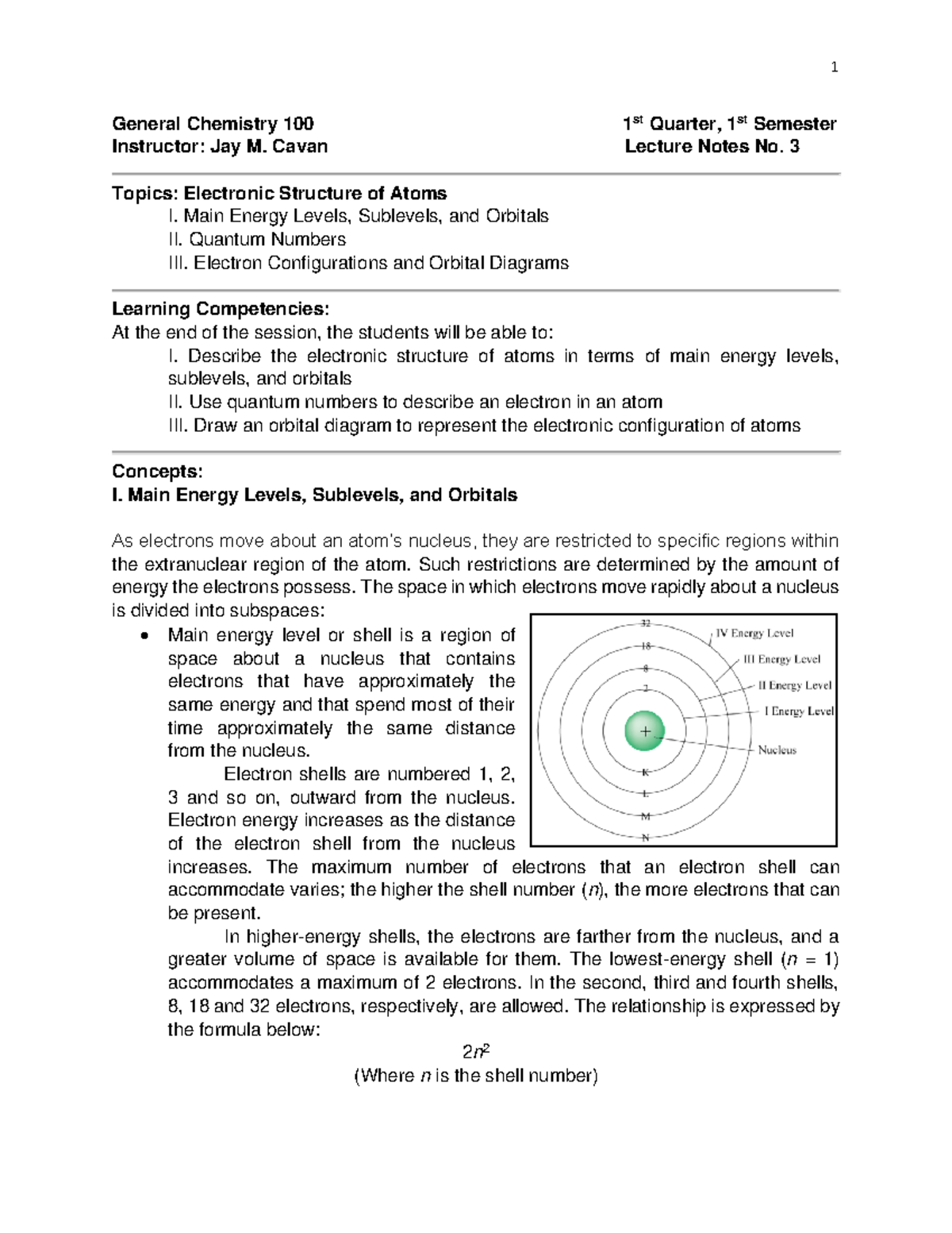 Chapter 3 - Electronic Structure of Atoms - General Chemistry 100 1 st ...