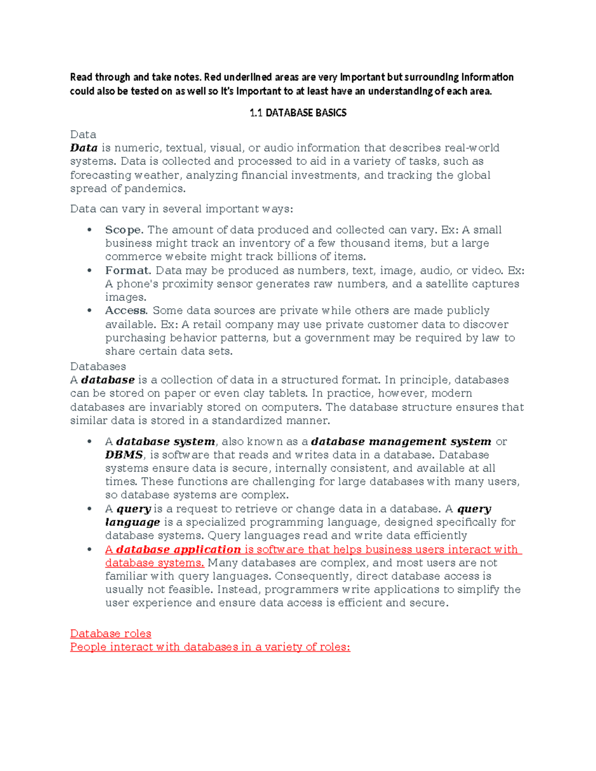 D426 Data management - Notes - Read through and take notes. Red ...