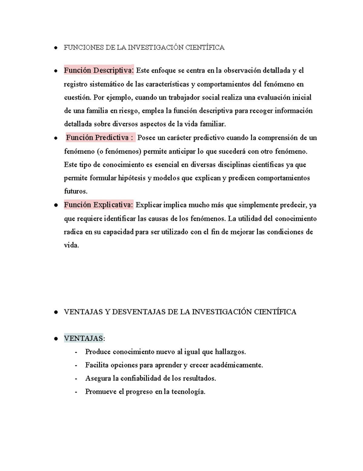 Resumen - FUNCIONES DE LA INVESTIGACIÓN CIENTÍFICA Función Descriptiva ...