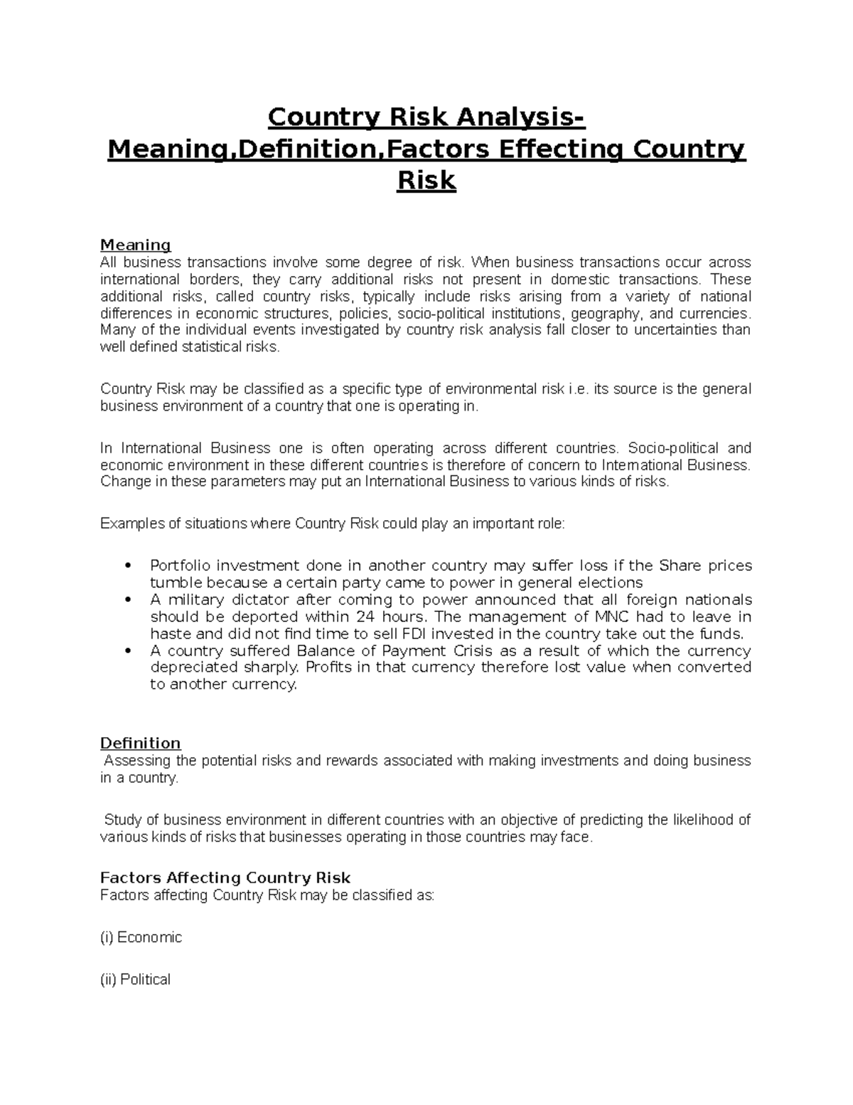 Country Attractiveness - Country Risk Analysis- Meaning,Definition ...