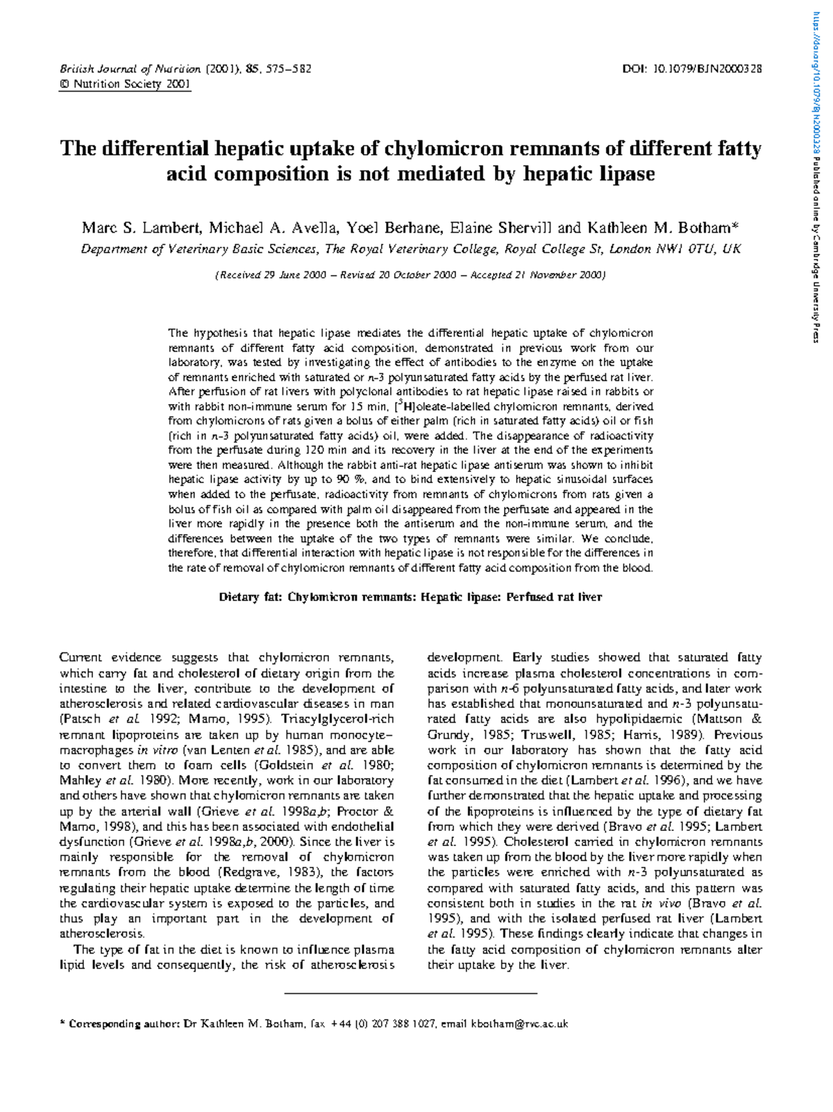 The differential hepatic uptake of chylo - Lambert, Michael A. Avella ...